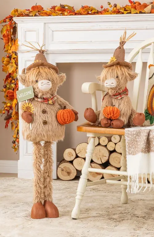 GLITZHOME Christmas Fabric Highland Cow Table Decor - Orange