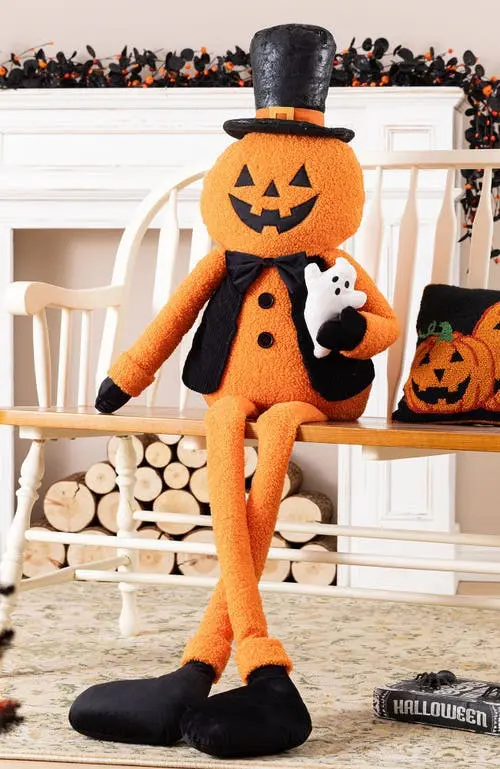 GLITZHOME 59"h Halloween Oversized Fabric Jack-o-lantern With Dangle Legs W/timer