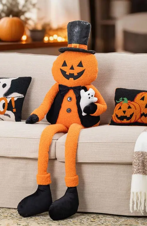 GLITZHOME 59"h Halloween Oversized Fabric Jack-o-lantern With Dangle Legs W/timer