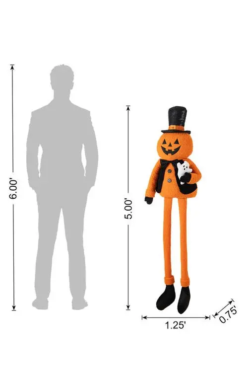 GLITZHOME 59"h Halloween Oversized Fabric Jack-o-lantern With Dangle Legs W/timer