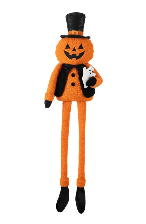 GLITZHOME 59"h Halloween Oversized Fabric Jack-o-lantern With Dangle Legs W/timer
