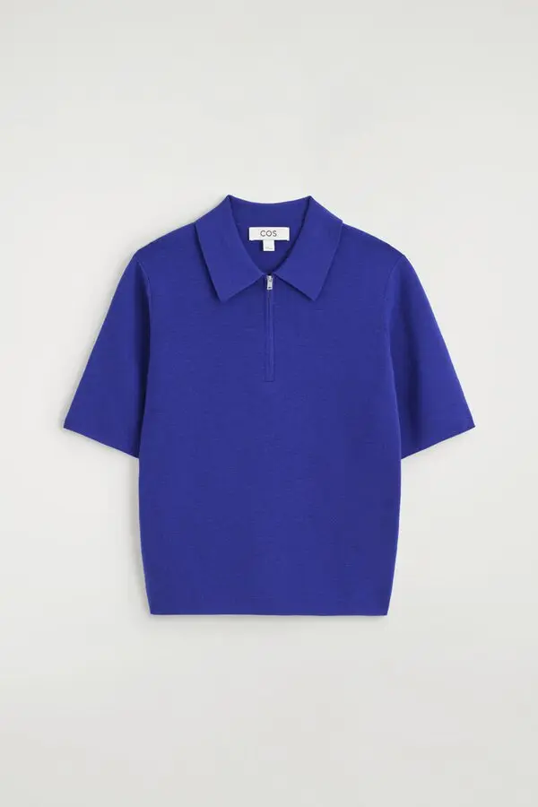 Cos Merino Wool Zip-up Polo Shirt - Blue