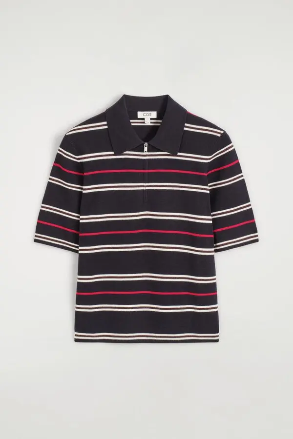 Cos Merino Wool Zip-up Polo Shirt - Navy