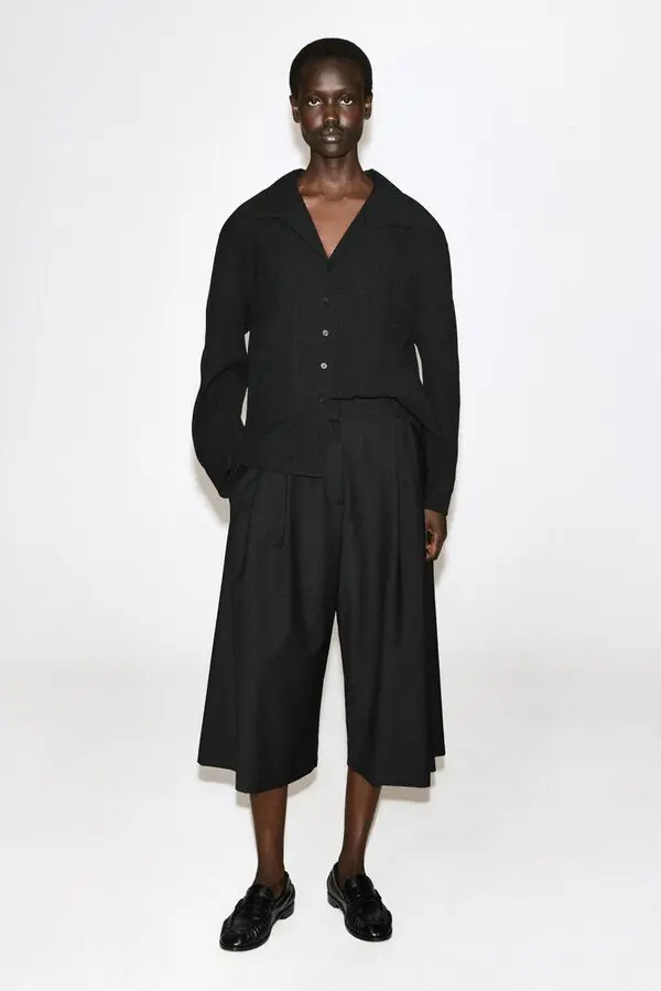 Cos Crinkled-jersey Shirt With Resort Collar - Black