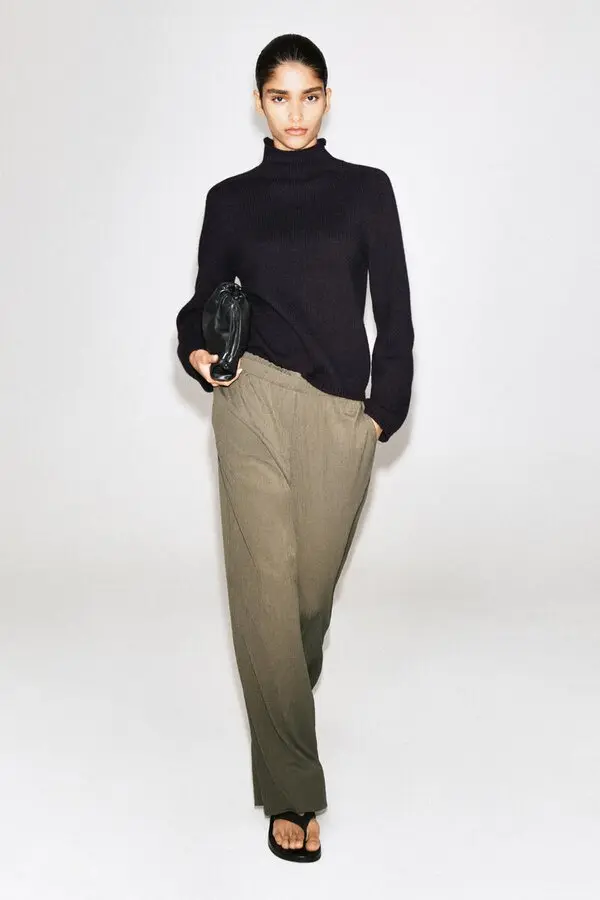 Cos Crinkled-jersey Wide-leg Pants - Beige
