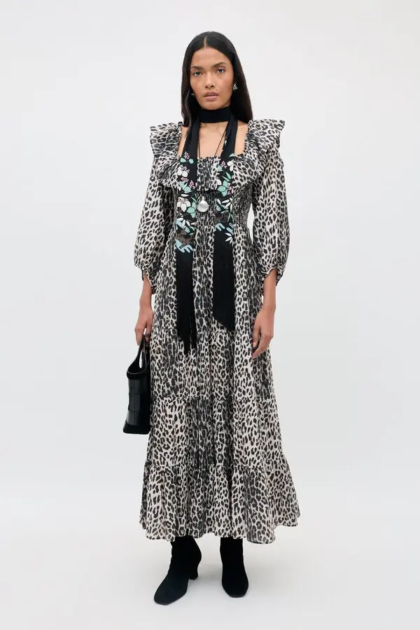 Rixo Nina Leopard Print Maxi Dress - Brown