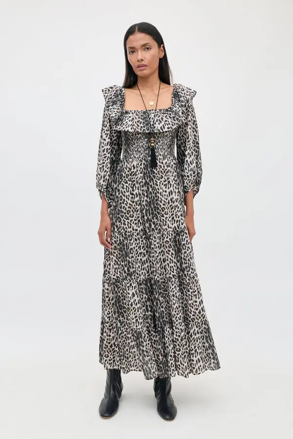 Rixo Nina Leopard Print Maxi Dress - Brown