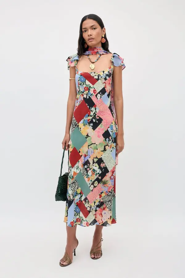 Rixo Adele Olivia Patchwork Midi Dress