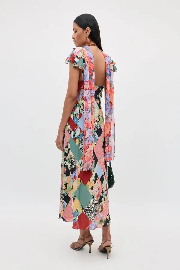 Rixo Adele Olivia Patchwork Midi Dress