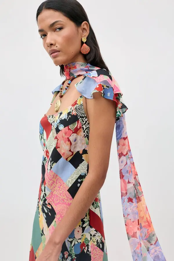 Rixo Adele Olivia Patchwork Midi Dress