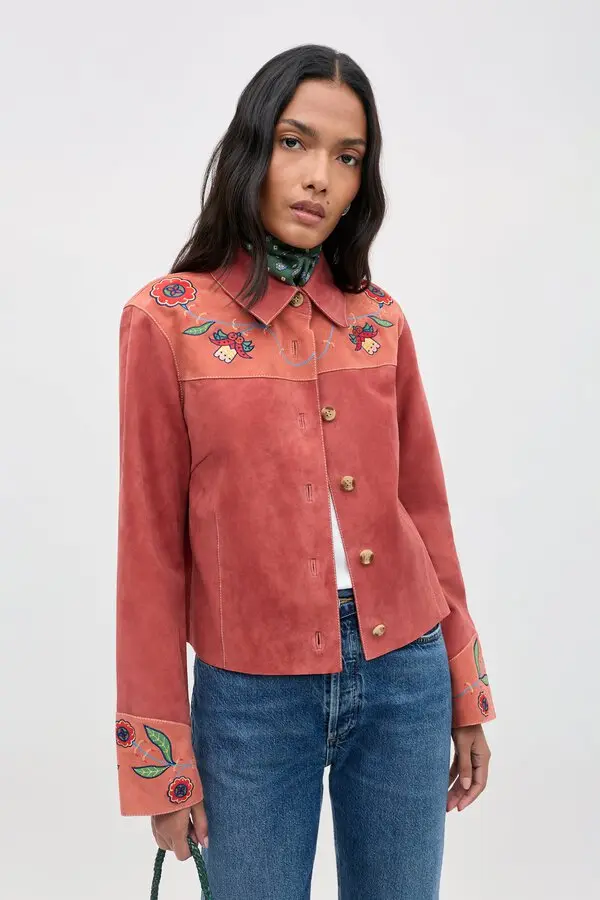 Rixo Karmen Folk Bloom Appliqué Brown Regular