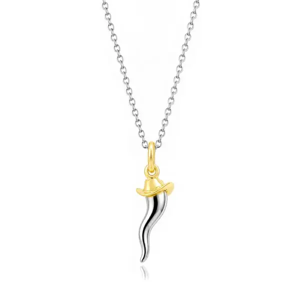 UNALOE Two Tone Sterling Silver Italian Horn Necklace With Cowboy Hat Detail - Gold/silver