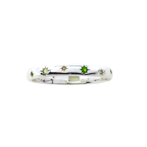 NASI SILVER Scatter Band Both Sides Now Ring Earth Edition Star Ring, Silver - Green
