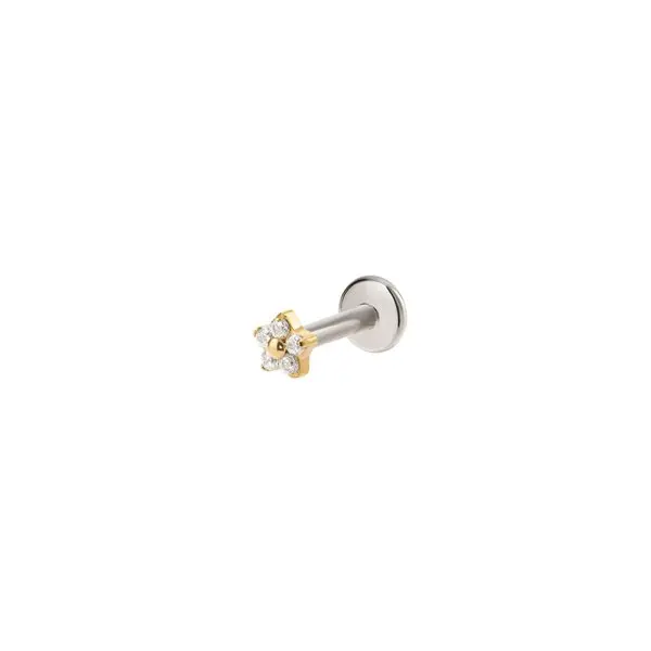 VANCHI Crystal Flower Threadless Flat Back Titanium Cartilage Stud