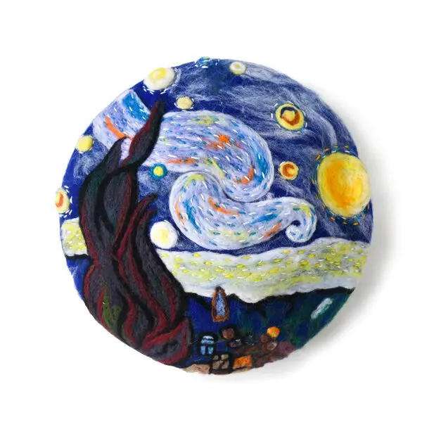 HEARTFELT LAYERS Van Gogh Starry Night Hand Felted Wool Beret Standard