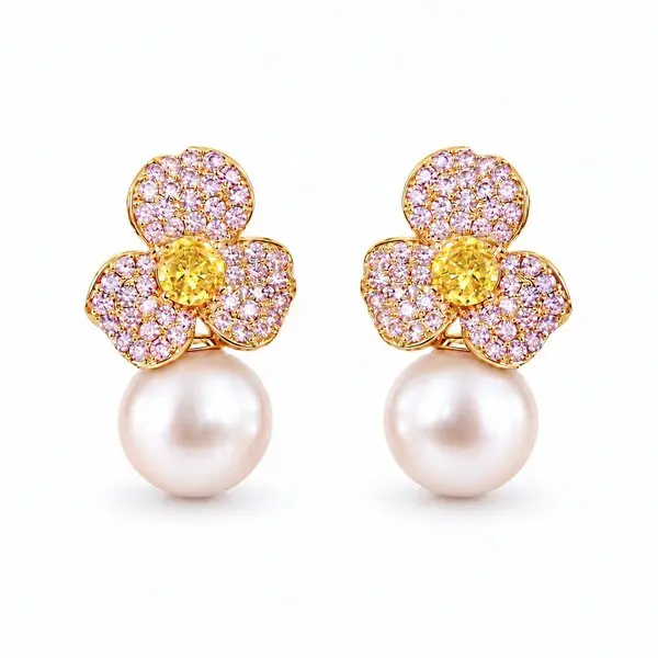 NINEMOO Ballet Rosé Camellia Pearl And Cubic Zirconia Earrings - Pink