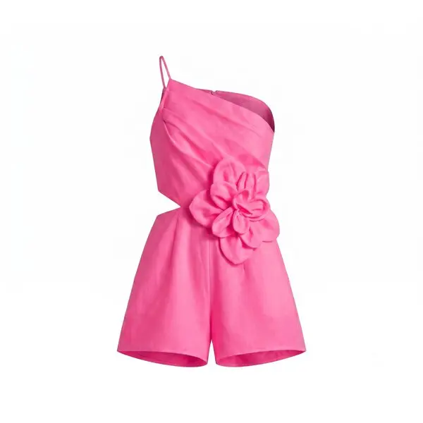 Yumi Kim One-shoulder Romper With 3d Rose Detail - Pink