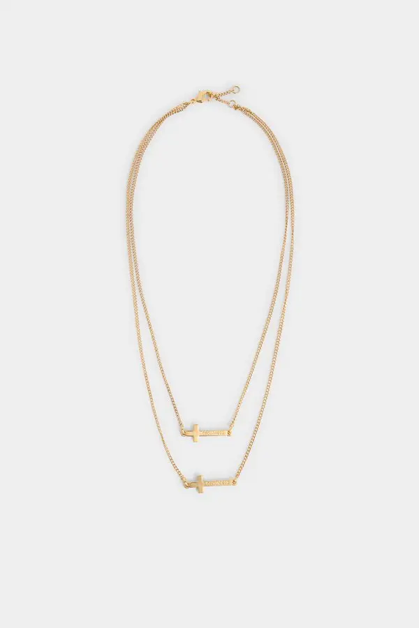 Dsquared2 Jesus Double Necklace With Cross Pendants - Gold