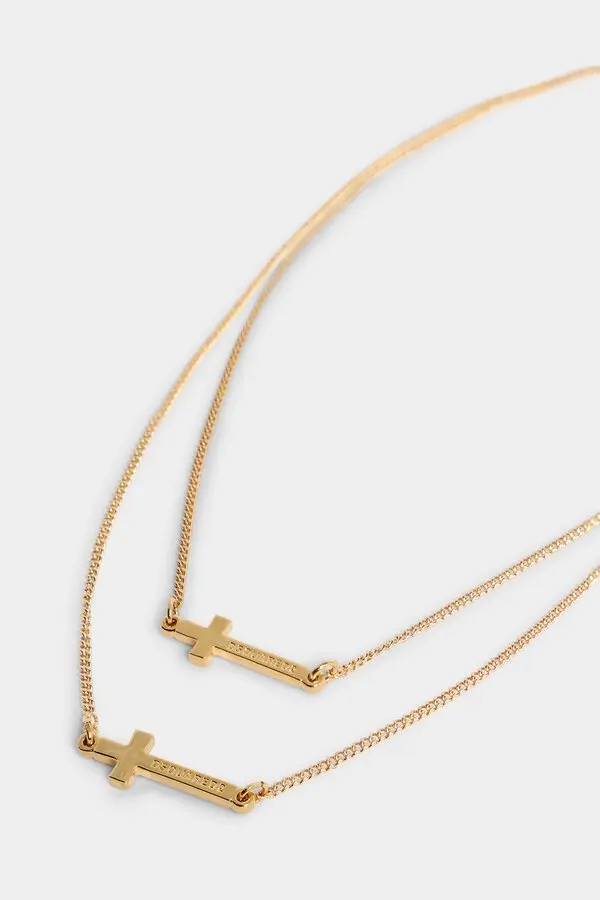 Dsquared2 Jesus Double Necklace With Cross Pendants - Gold