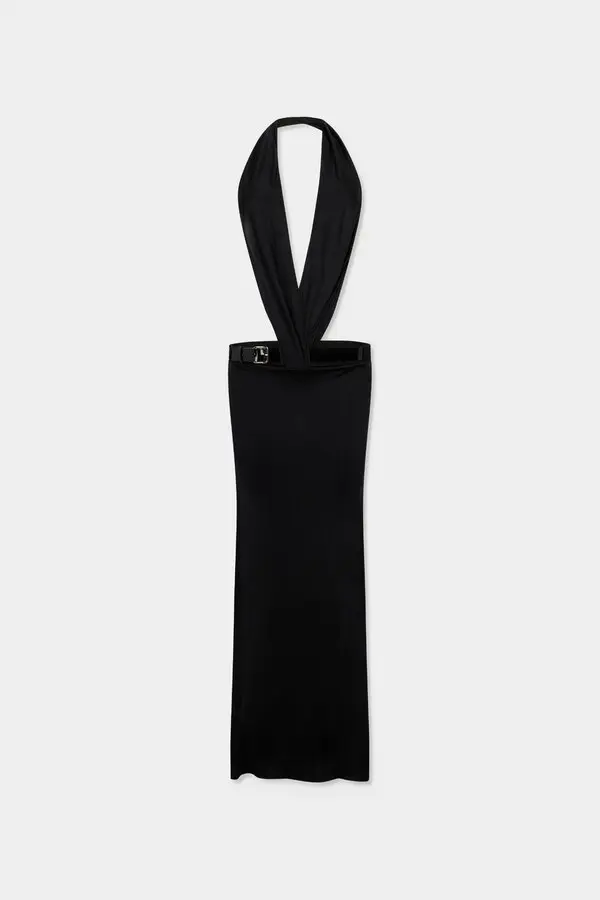 Dsquared2 Deep Cut Shiny Viscose Jersey Long Dress