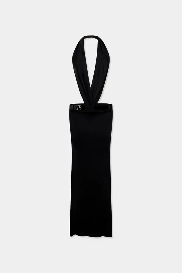 Dsquared2 Deep Cut Shiny Viscose Jersey Long Dress