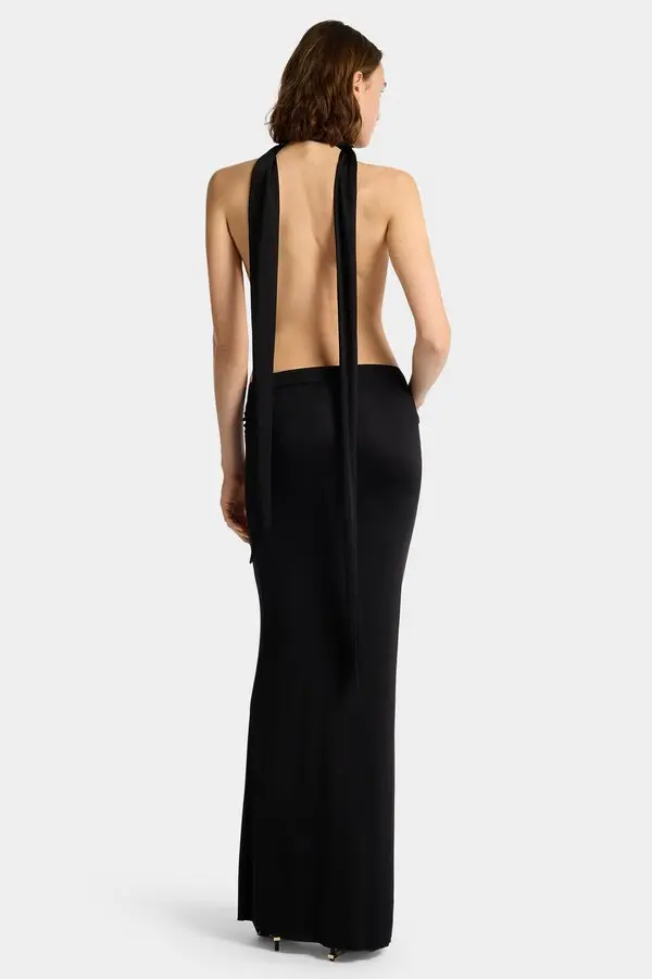 Dsquared2 Deep Cut Shiny Viscose Jersey Long Dress