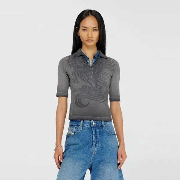 DIESEL® Slim Fit Polo With Dévoré Print - Grey