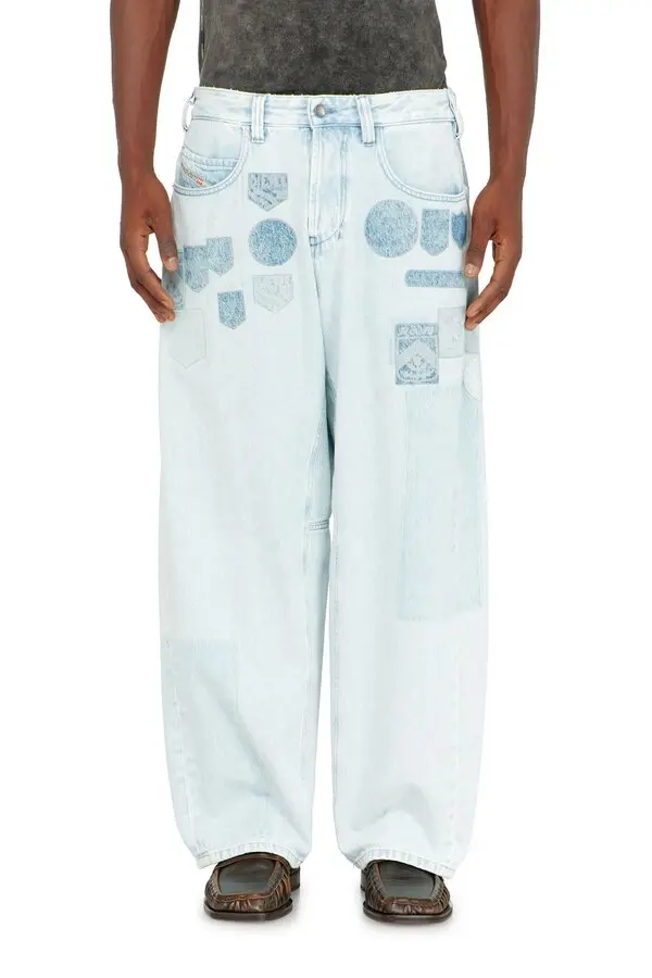 DIESEL® Relaxed Fit Wide Leg Jeans With Distressed Detailing - Blue