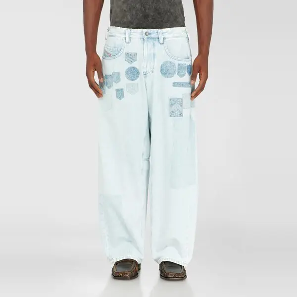 DIESEL® Relaxed Fit Wide Leg Jeans With Distressed Detailing - Blue