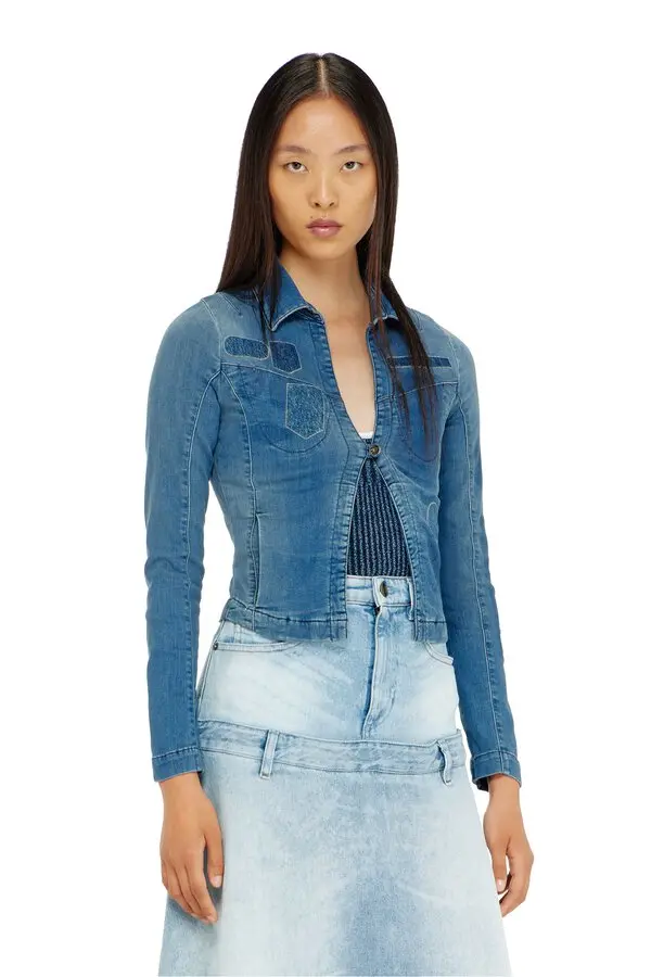 DIESEL® One-button Denim Shirt With Patch Effects - Blue