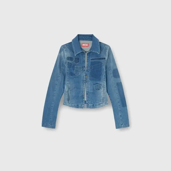 DIESEL® One-button Denim Shirt With Patch Effects - Blue