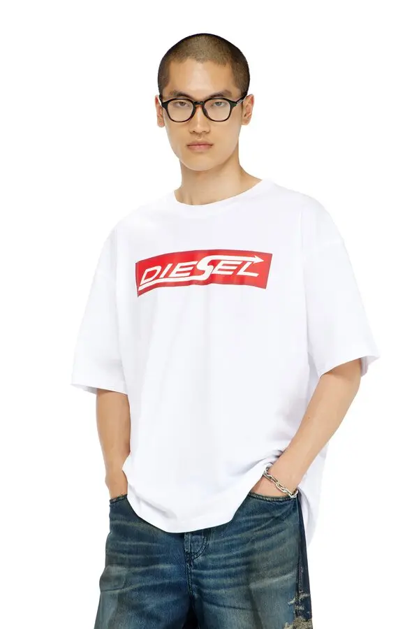 DIESEL® Cotton T-shirt With Logo Print - White