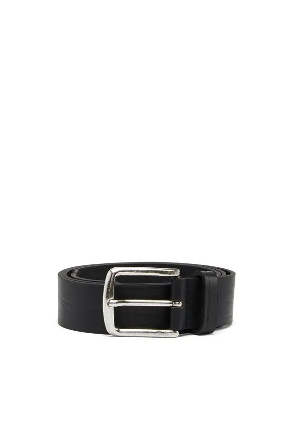 DIESEL® 3.9cm Treated Leather Belt With Logo Buckle - Black