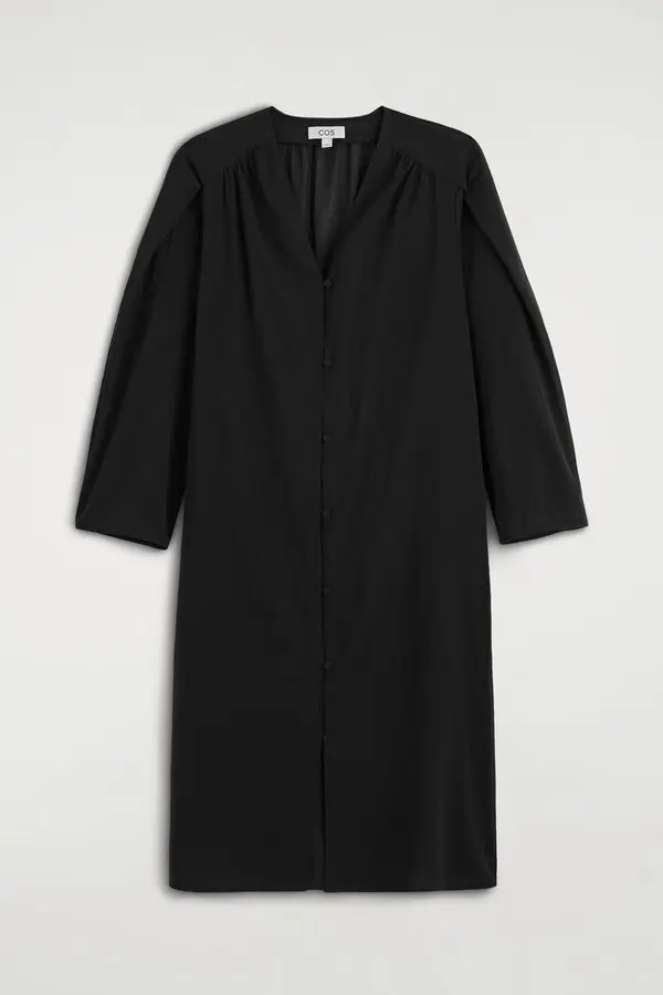 Cos Gathered Lightweight Cotton Midi Dress - Black