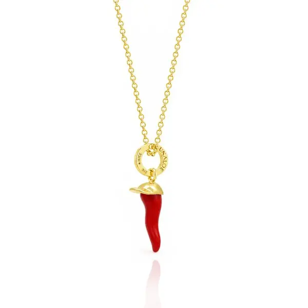 UNALOE Gold Plated Sterling Silver Red Cornicello Pendant Necklace With Sculptural Cap - Gold/red