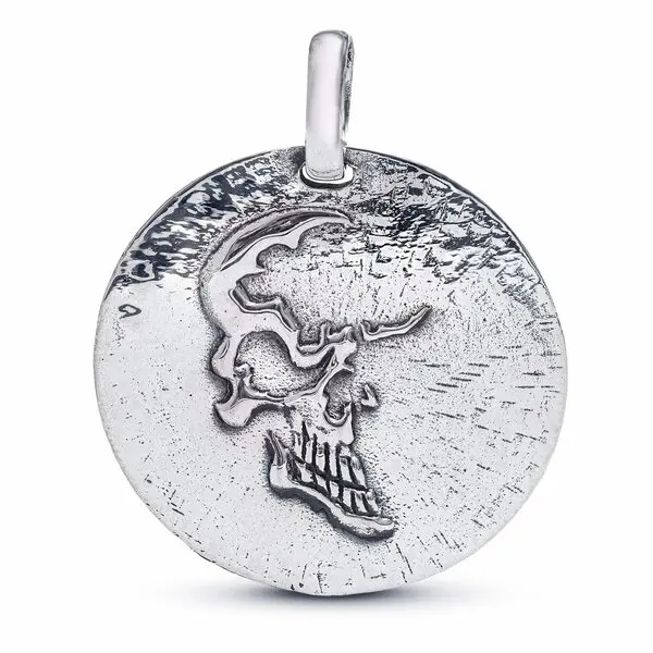 GERMAN KABIRSKI Dhara Oxidized Sterling Round Pendant With Half Skull Relief - Silver