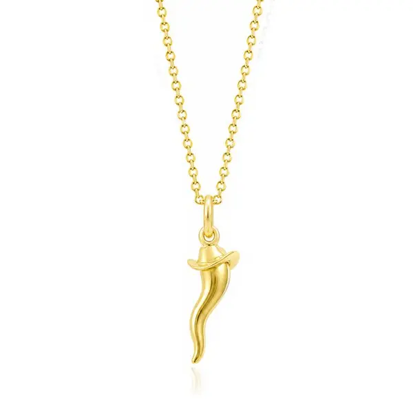 UNALOE Gold / Silver Gold Plated Sterling Silver Italian Horn Necklace With Cowboy Hat Detail - Gold/silver