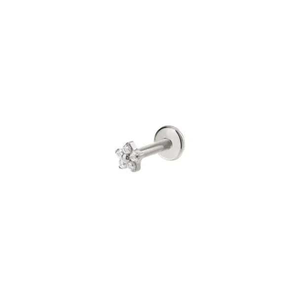 VANCHI Crystal Flower Threadless Flat Back Titanium Cartilage Stud In Platinum
