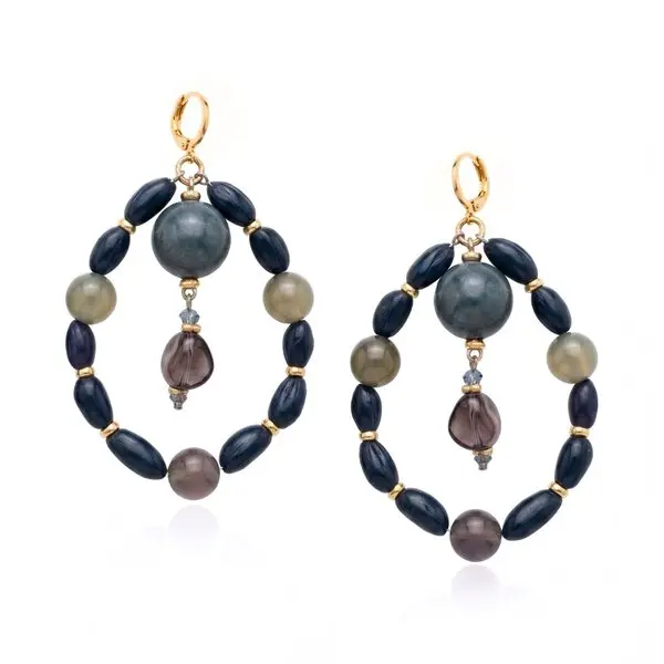 JAREDJAMIN Bean Halo Jasper Statement Hoop Earrings - Blue