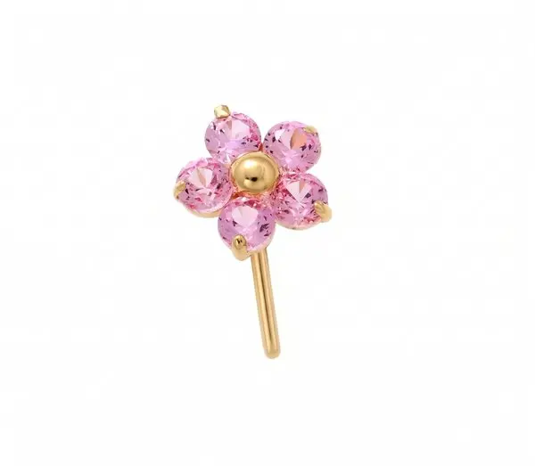 ZAHAV JEWELRY 14k Solid Yellow Flower Nose Stud With Synthetic Corundum