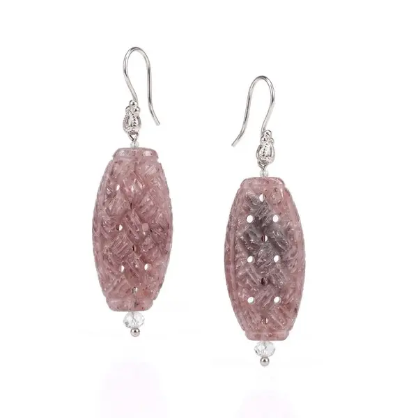 JAREDJAMIN Trellis Carved Sandstone One-of-a-kind Dangle Earrings - Pink
