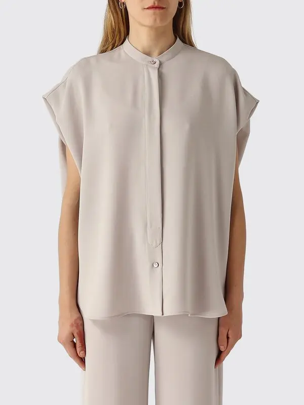 Herno Short-sleeved Crêpe Shirt With Mandarin Collar - Grey
