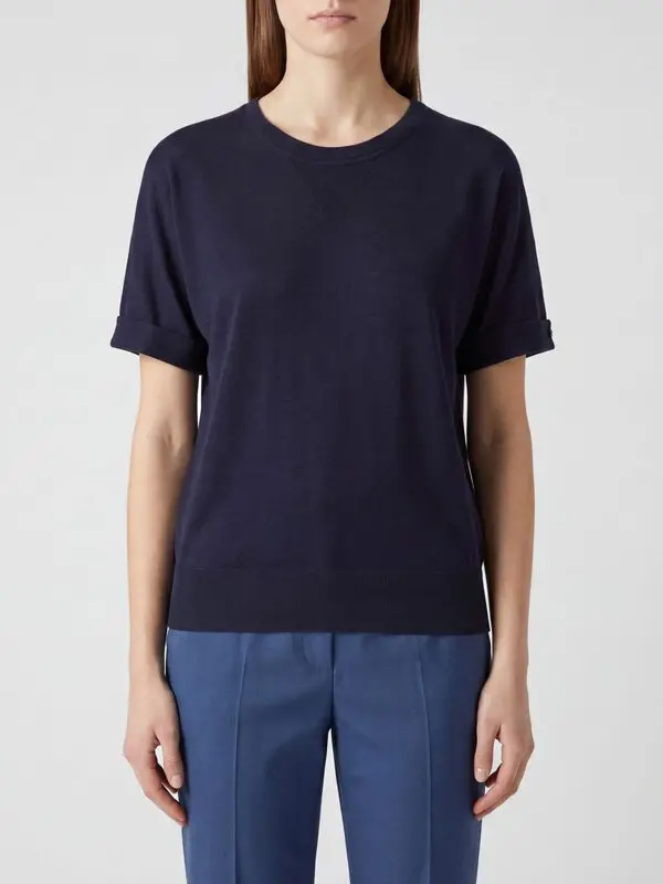Herno Short Sleeve Crew Neck T-shirt In Lyocell - Navy
