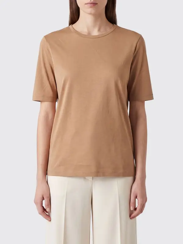 Herno Short-sleeved Crew Neck T-shirt In Pure Cotton - Camel