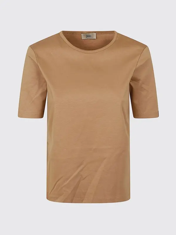 Herno Short-sleeved Crew Neck T-shirt In Pure Cotton - Camel
