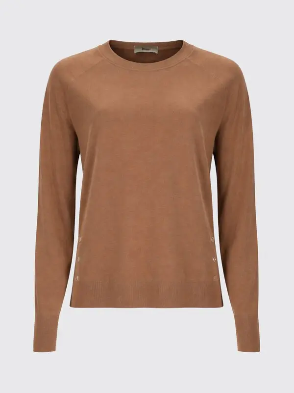 Herno Long-sleeved Lyocell Crewneck Jumper With Decorative Buttons - Beige