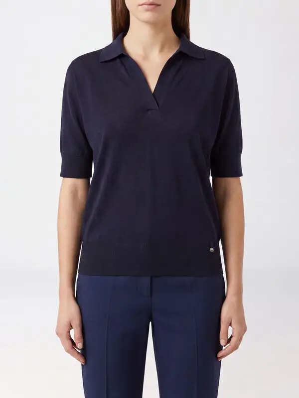 Herno Slim Fit Lyocell Knit Polo Shirt With French Collar - Navy