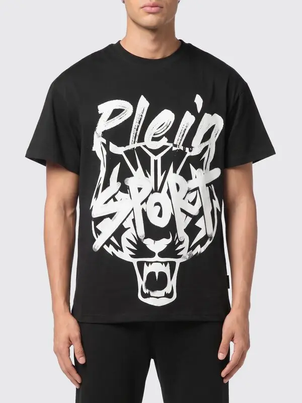 PLEIN SPORT Cotton Jersey T-shirt With Contrasting Logo - Black