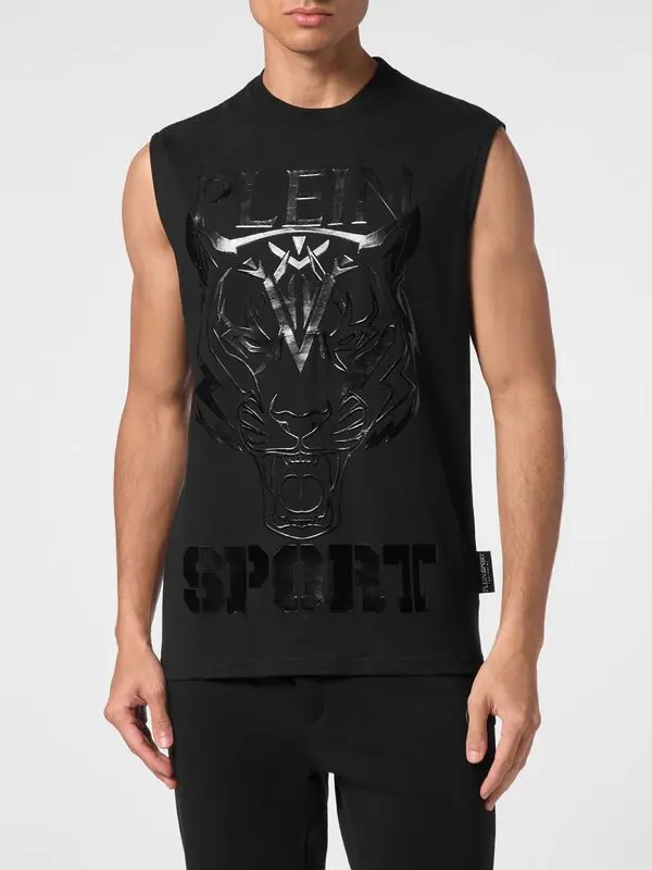 PLEIN SPORT Cotton Tank Top With Graphic Logo Print - Black 1