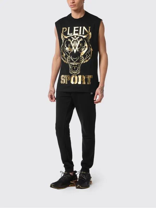PLEIN SPORT Cotton Tank Top With Graphic Logo Print - Black